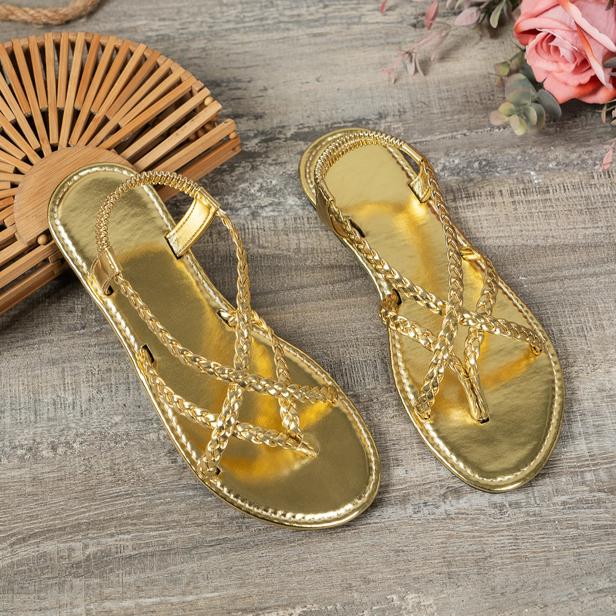 2024-New-Rome-Women-Weave-Sandals-Peep-Toe-Flip-flop-Flat-Shoe-Woman ...