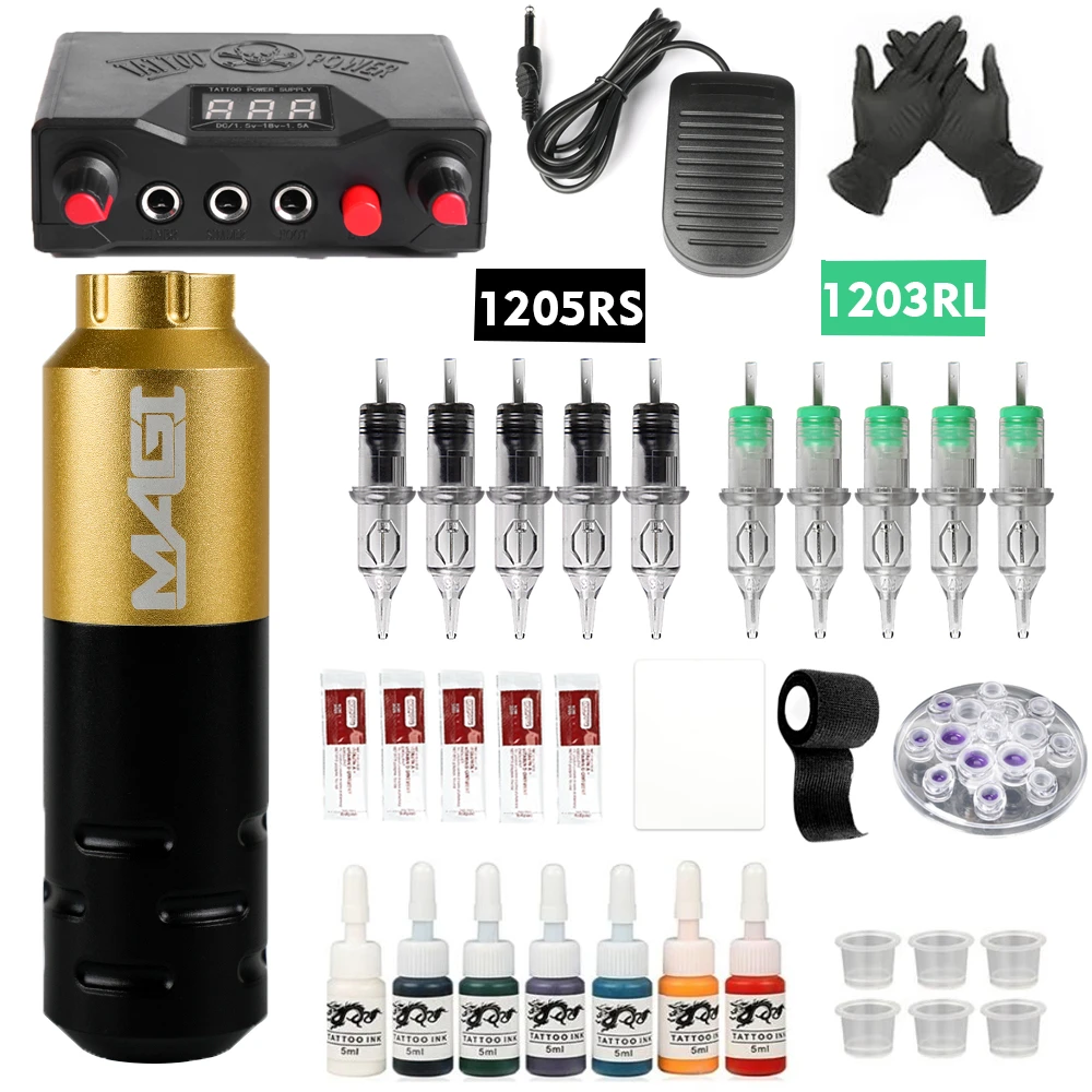 Complete Tattoo Machine Kit MAGI Rotary Pen RCA Jack LED Tattoo Power ...