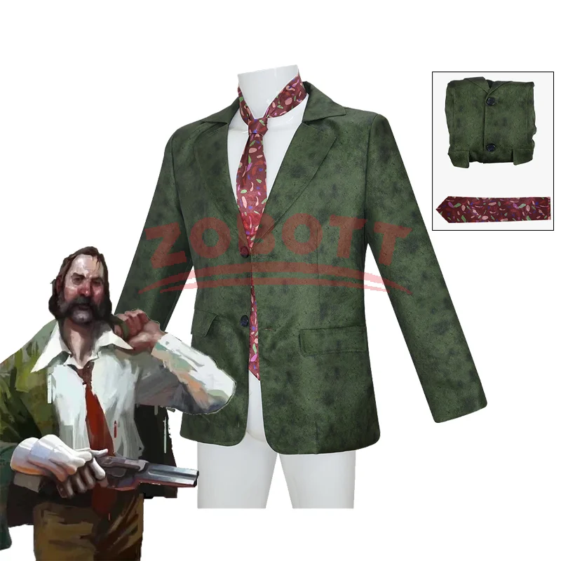 Game Disco Elysium Cosplay Harrier Du Bois Costume Green Coat with Tie ...