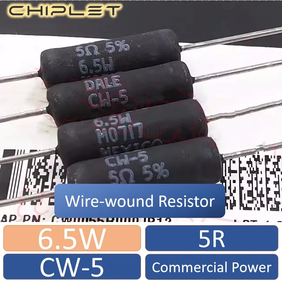 2Pcs Wire-wound Resistor 5R 6.5W 5% 5Ω Audio resistance DALE CW-5 DIP ...