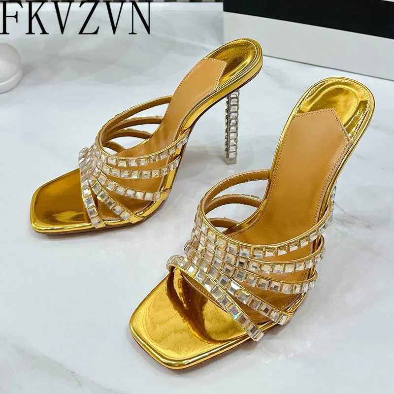 Gold-Crystals-Chains-Slippers-Fashion-Peep-Toe-Mule-Shoes-Sexy-Hollow ...