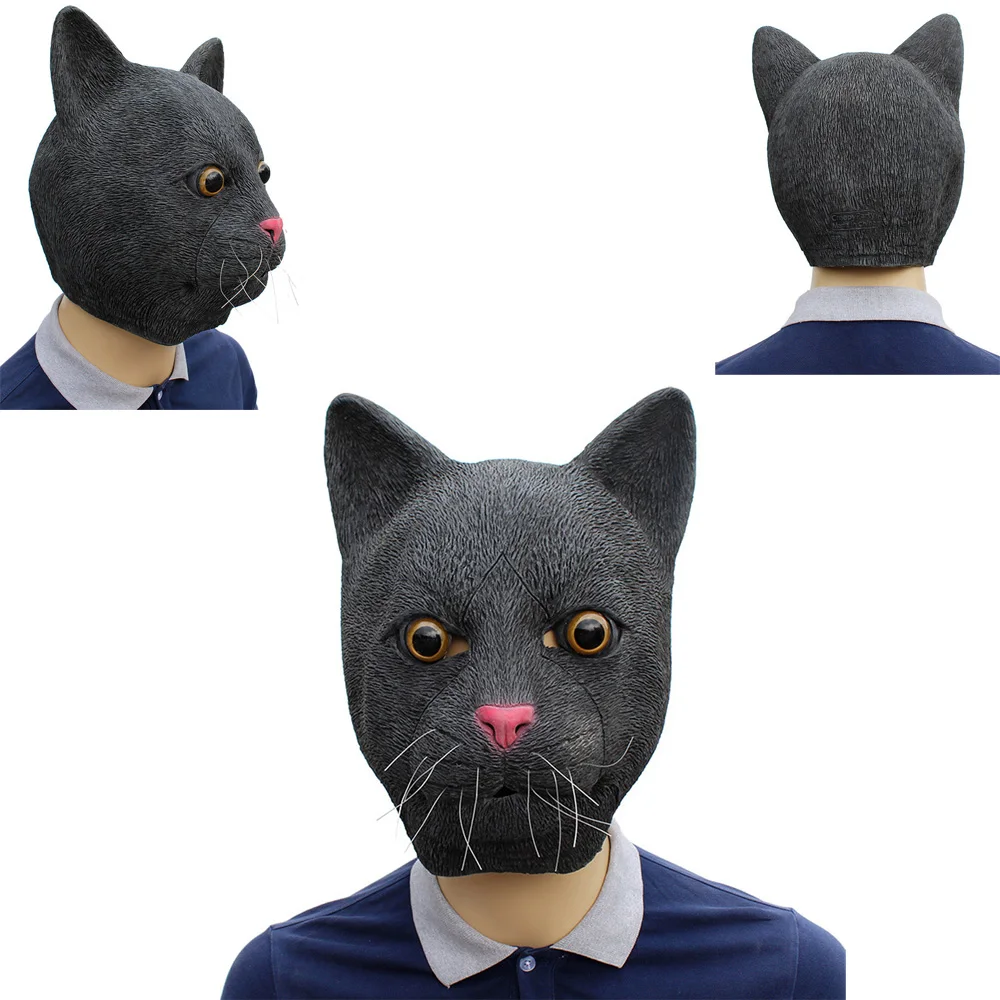 Cosplay Funny Halloween Mask Cute Animal Black Cat Ear 3D Eyes Full ...