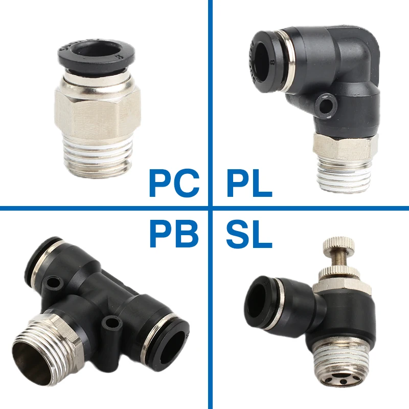 10pcs PC6-M5 SL8-01 PL4-02 Pneumatic Connectors BSPT M5 1/8" 1/4" 3/8 ...