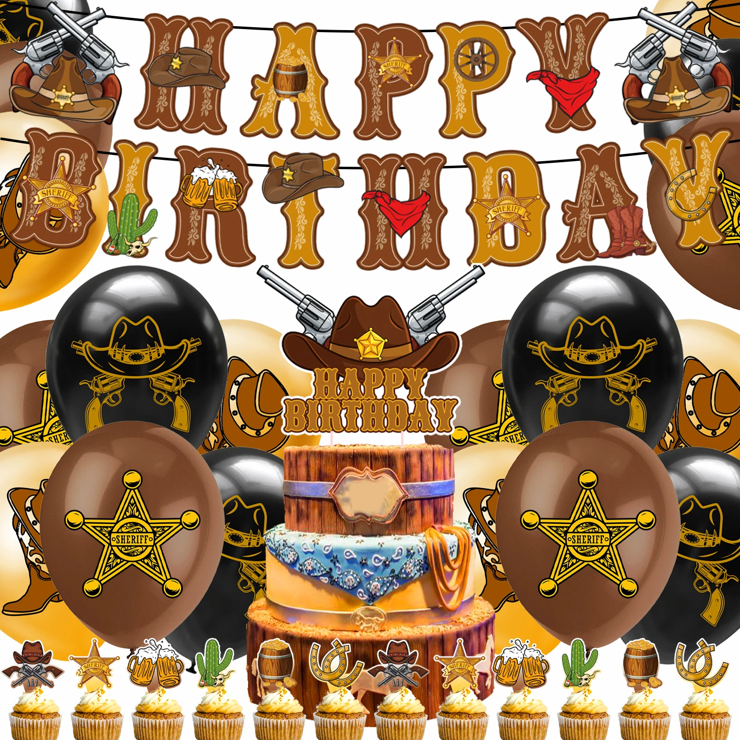 Western Cowboy Party Supplies Wild Horse Themed Birthday Balloons Happy ...