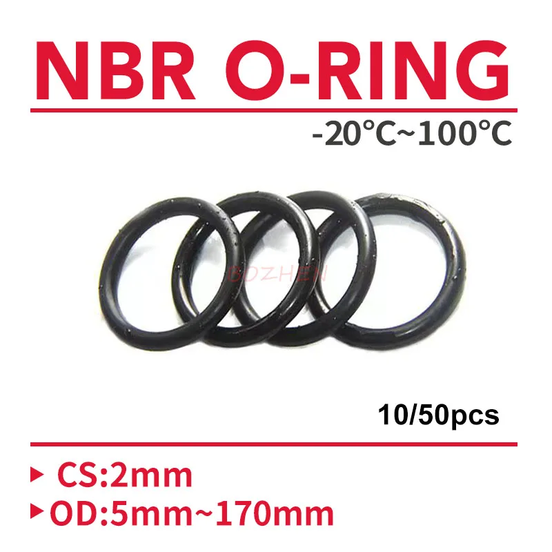 10/50pcs NBR O Ring CS 2mm OD5~170mm NBR Automobile Nitrile Rubber Round O Type Corrosion Oil ...