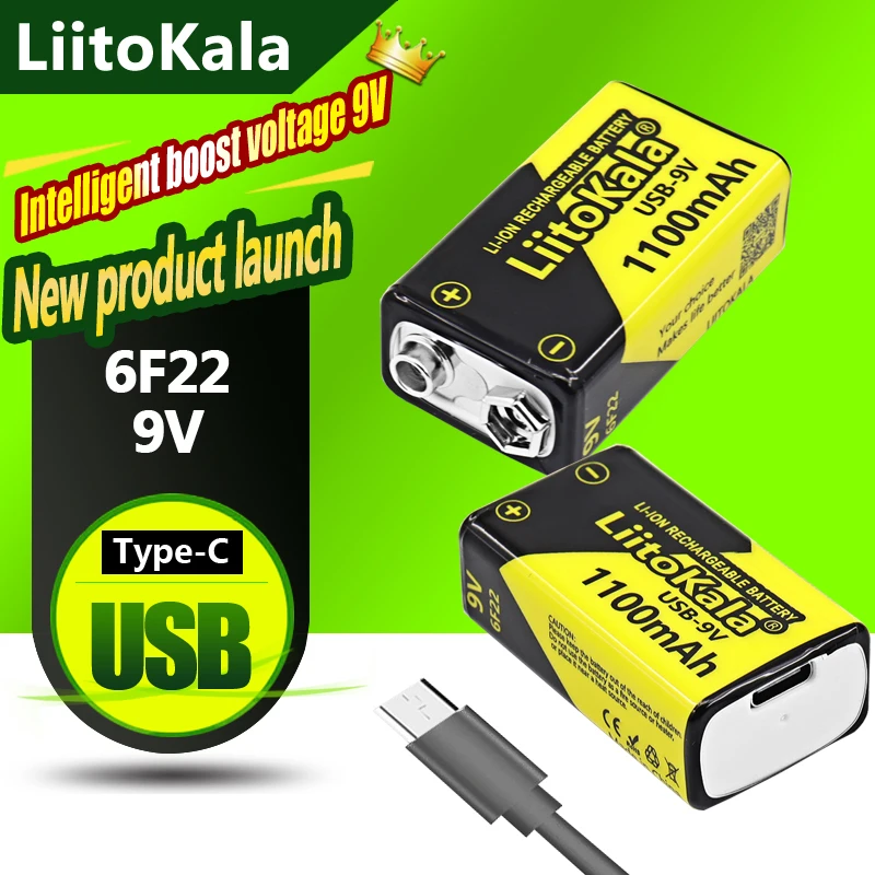 1-16pcs LiitoKala 9V 1100mAh li-ion Rechargeable battery USB 9V Battery ...