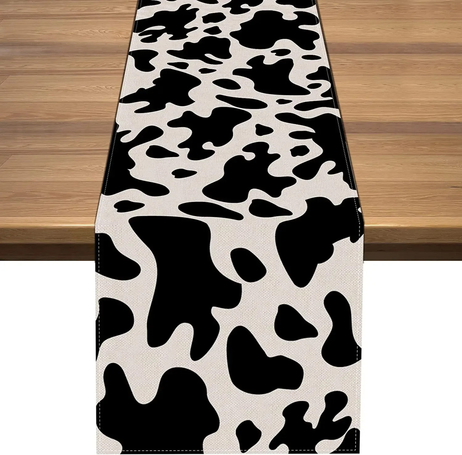 Linen Cow Print Table Runner Classic Black and White Cowhide Dining ...