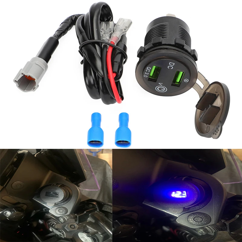 For Yamaha QC3.0 Dual USB Motorcycle Charger Plug Socket Adapter Plug ...