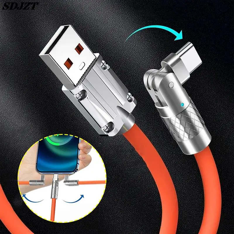 Micro-USB-Tipo-C-Cabo-de-Carregamento-R-pido-6A-180-Graus-de-Rota-o ...