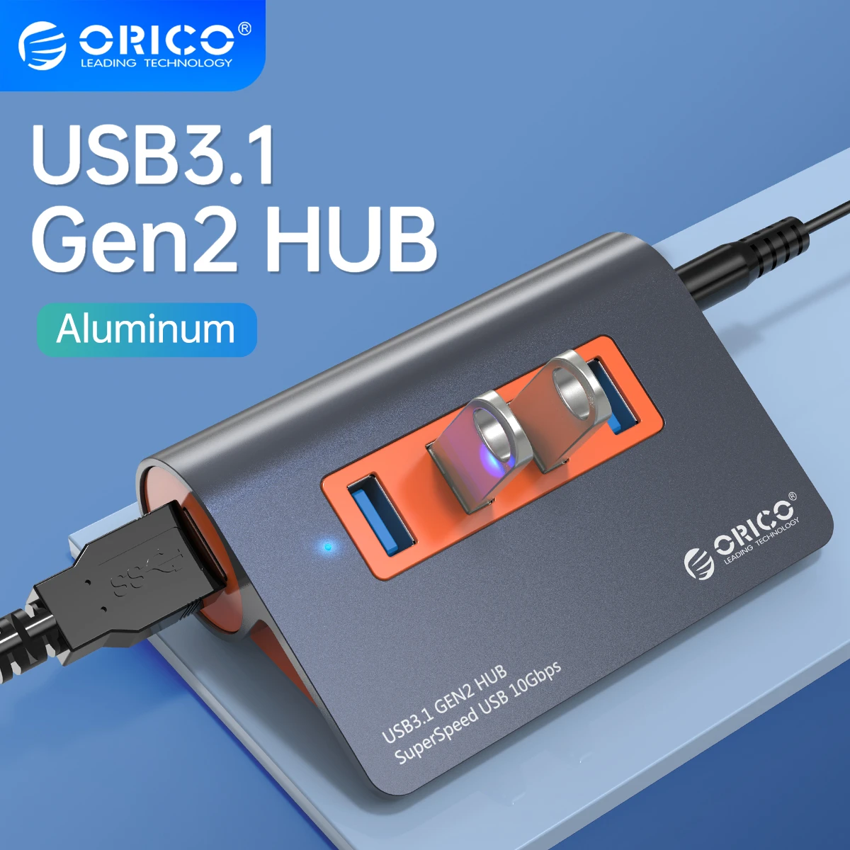 ORICO USB3.1 Gen2 HUB 10Gbps Aluminum USB Hub With 12V Power Adapter ...