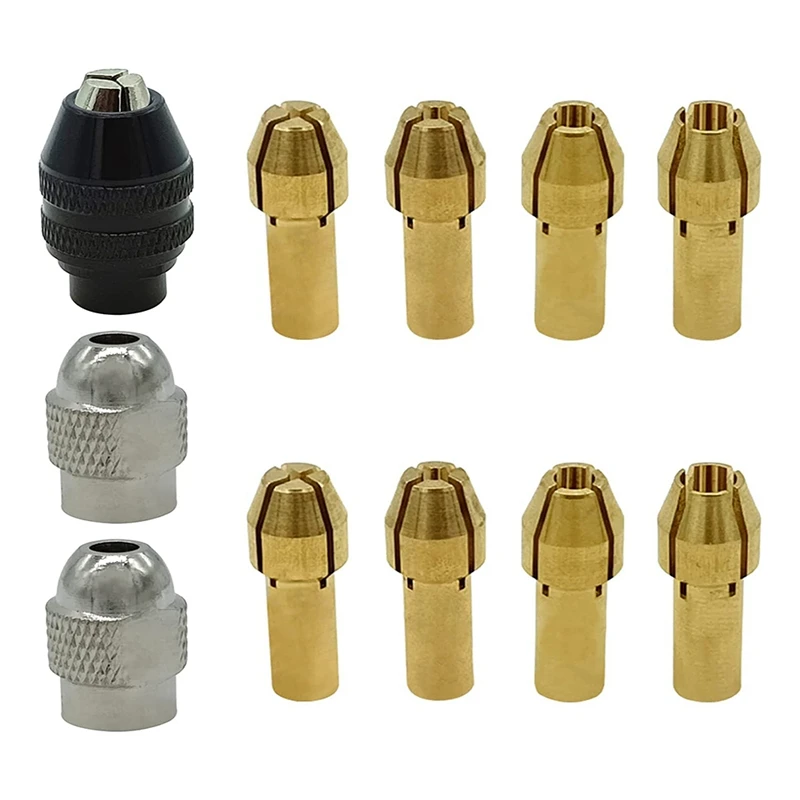 Drill-Chuck-Collet-Set-For-Dremel-11-Pcs-4485-Brass-Quick-Change-Drill ...