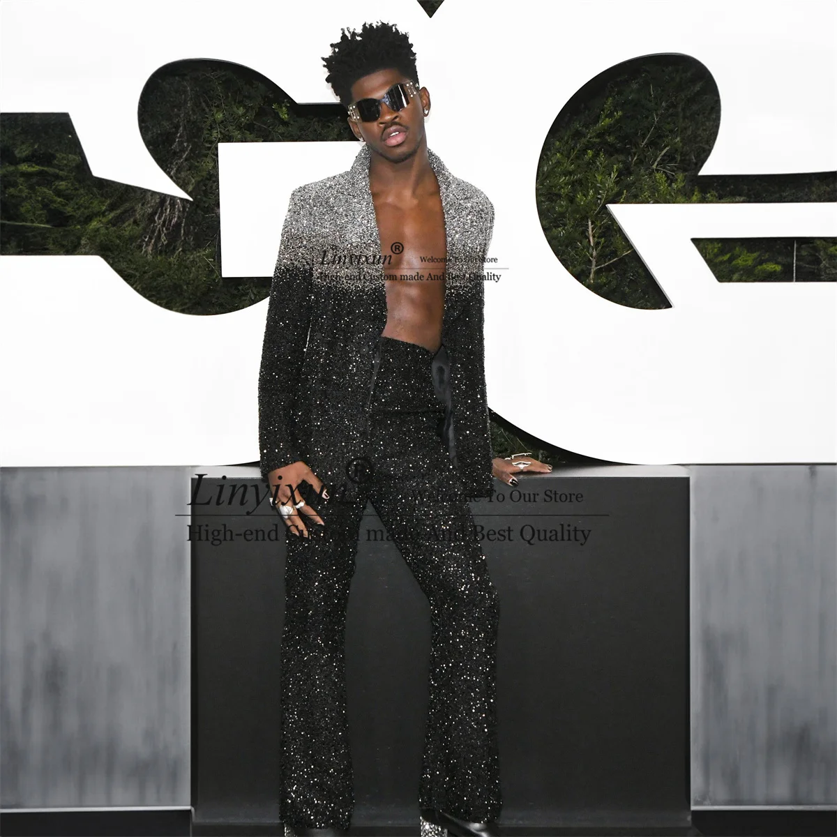 Glitter Sequins Wedding Suits For Men Customized Groom Tuxedo 2 Pieces ...