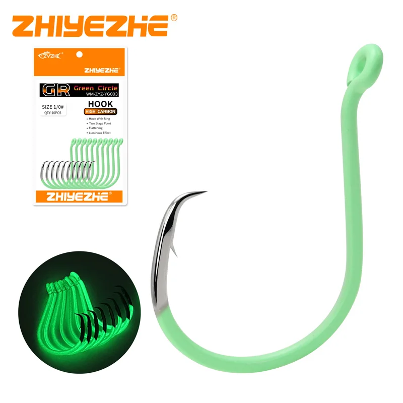 Luminous Fishing Hook 5H Carbon Steel Left Offset 10 Sizes Fishhook ...