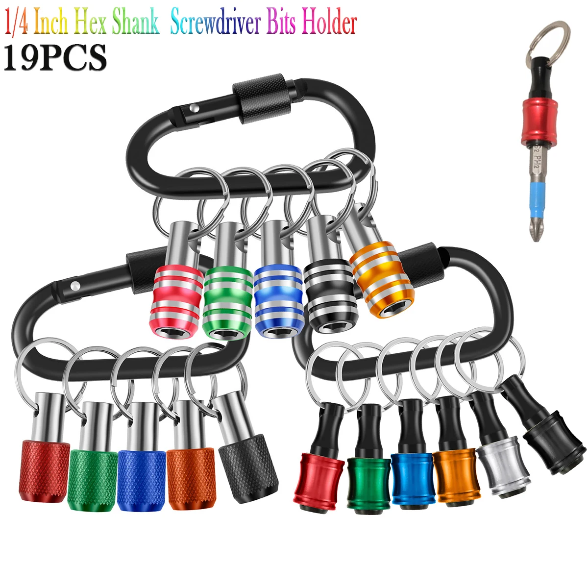 19PCS-Screwdriver-Bits-Holder-Extension-Bar-Keychain-Screw-Adapter-with ...