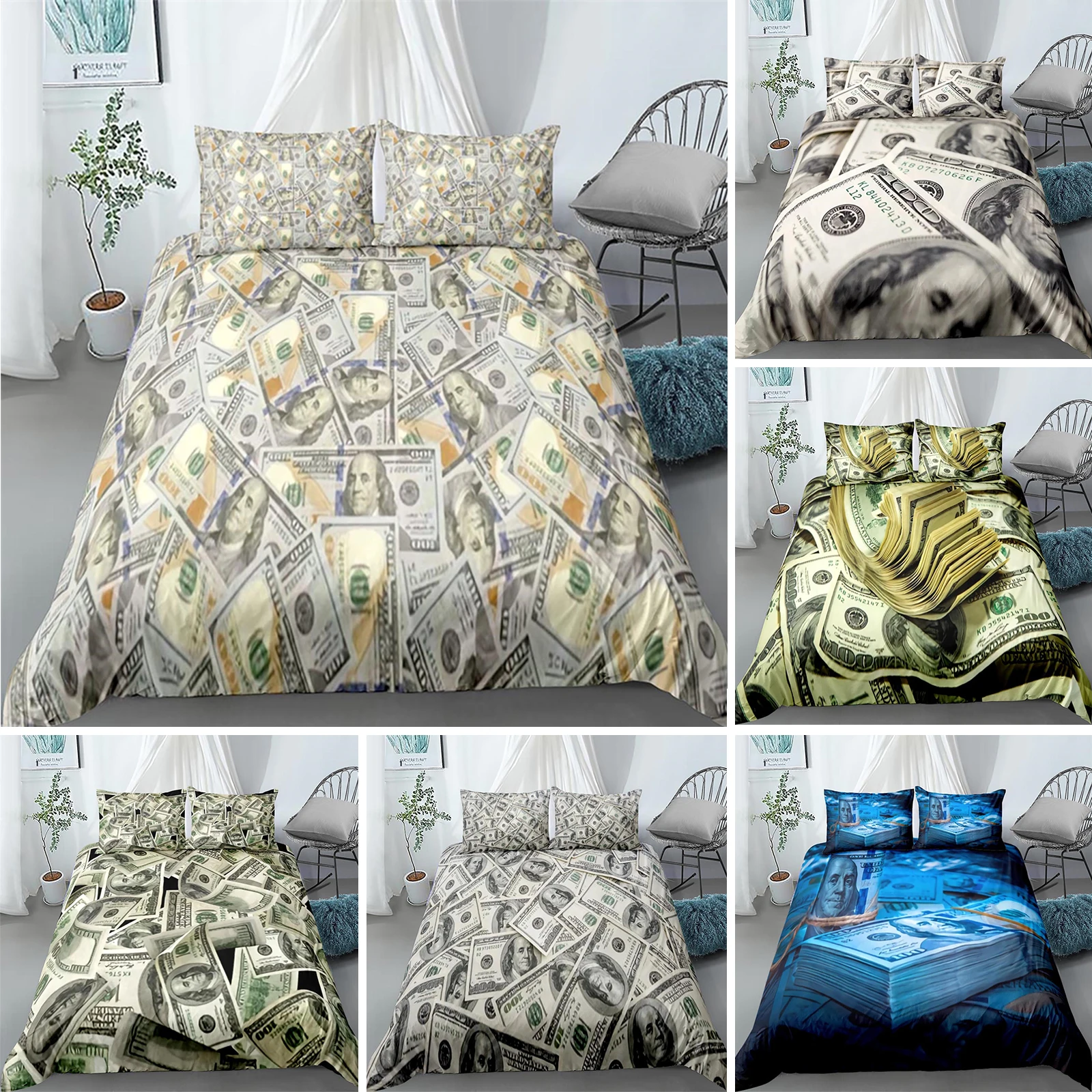 Money-Queen-Duvet-Cover-Dollar-Bills-Bedding-Set-For-Boys-Girls-Teens ...