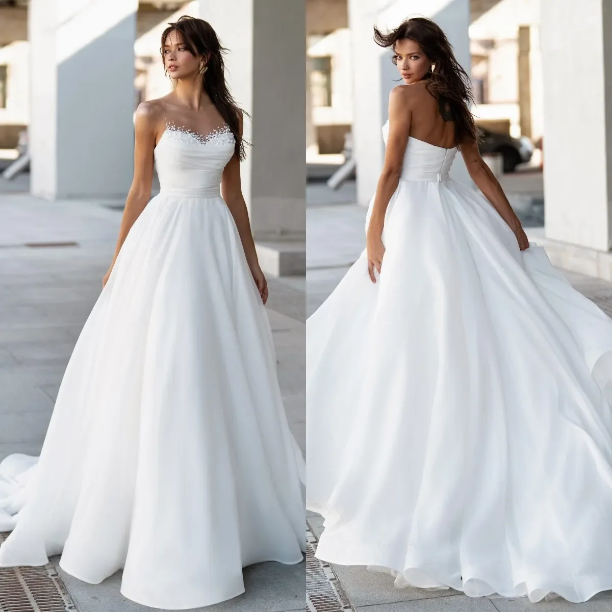 Luxury-Princess-Pearl-Wedding-Dress-Sexy-V-neck-backless-A-line-floor ...