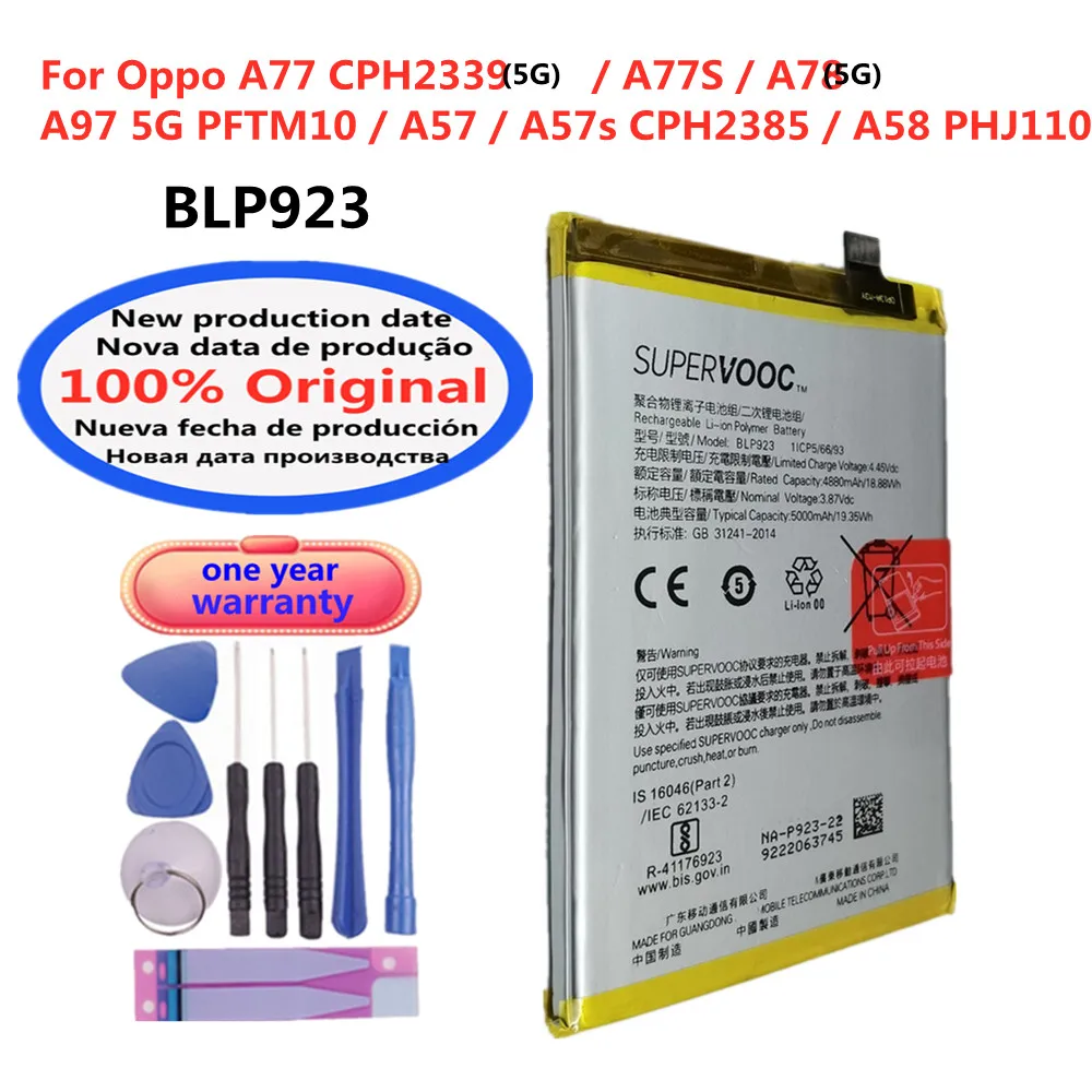 Bater-a-5000-Original-BLP923-de-100-mAh-para-Oppo-A77-CPH2339-5G-A77S ...