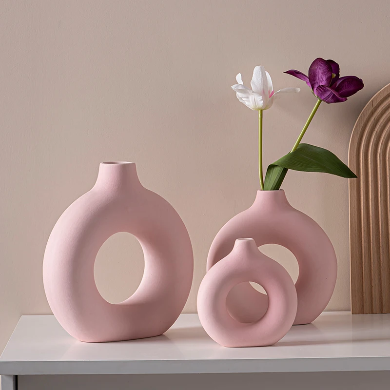 European-Pink-Ceramic-Openwork-Vase-Flower-Arrangement-Plant-Decoration ...