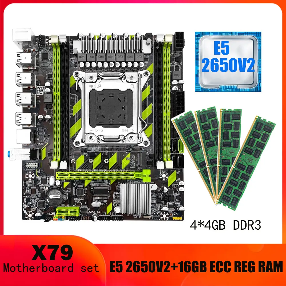 X79 Lga 2011 Conjunto De Placa-mãe Com E5 2650v2 E 4*4gb = 16gb Ddr3 Ecc Reg Ram Suporte Usb 3.0 ...