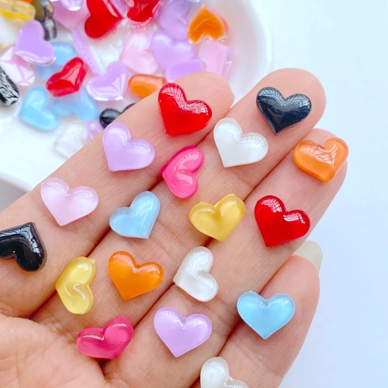 50Pcs New Cute Mini 8*9mm Bright Heart Flat Back Resin Scrapbooking DIY ...