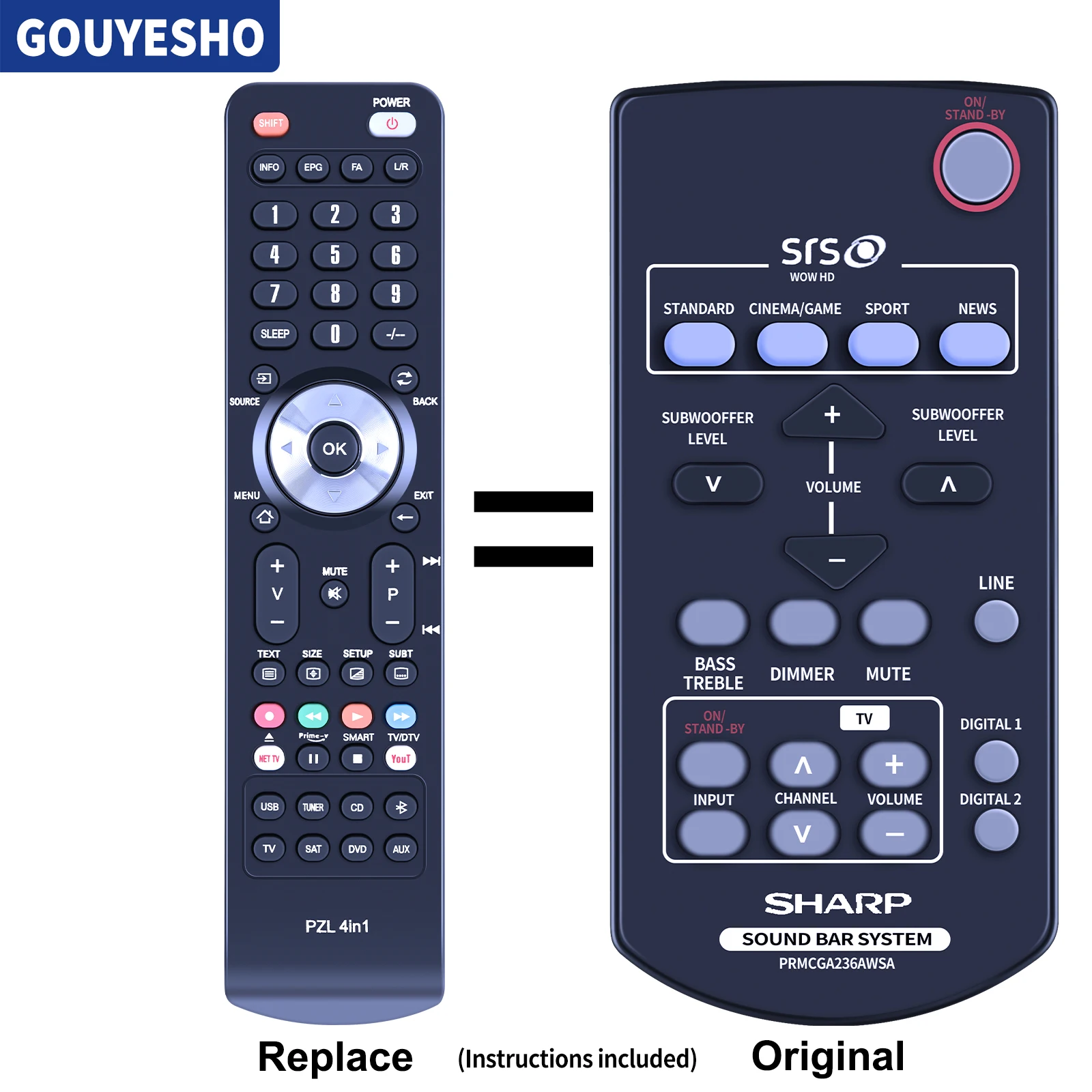 New-RRMCGA236AWSA-Replace-Remote-Control-For-Sharp-SoundBar-System ...