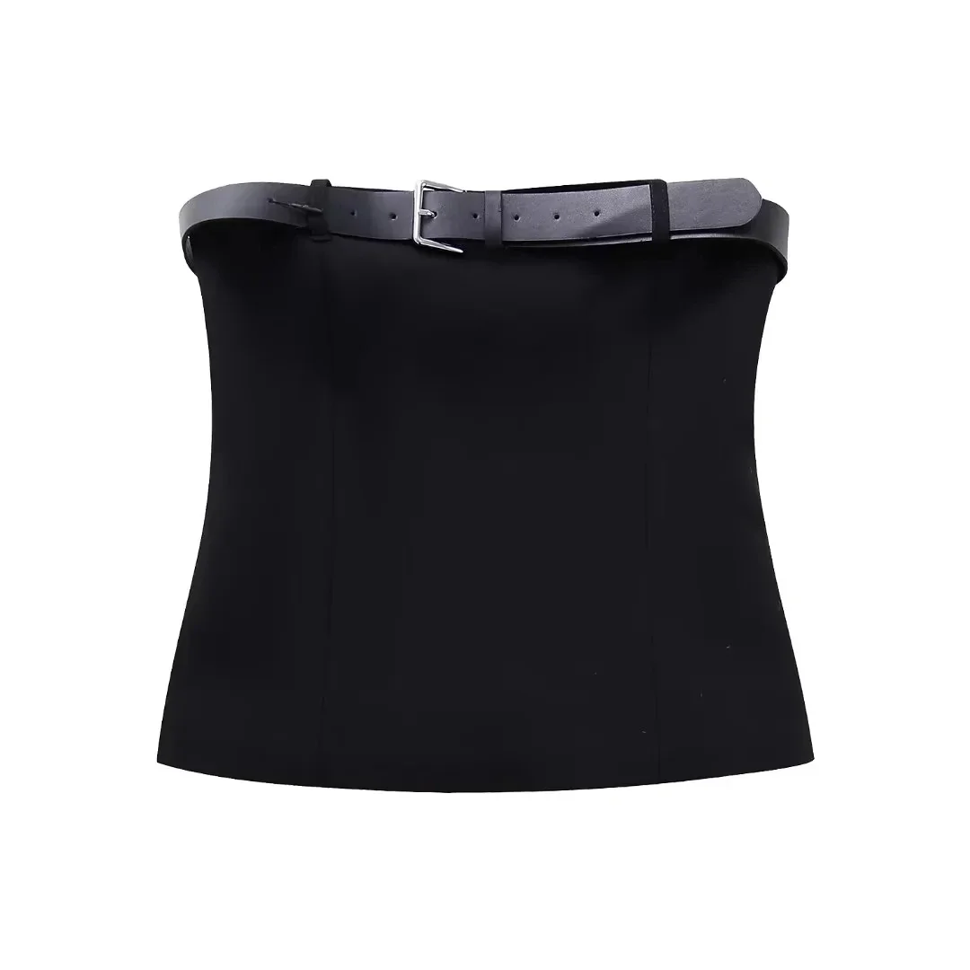 TRAF-Top-corto-negro-con-cors-para-mujer-Tops-con-cintur-n-y-hombros ...