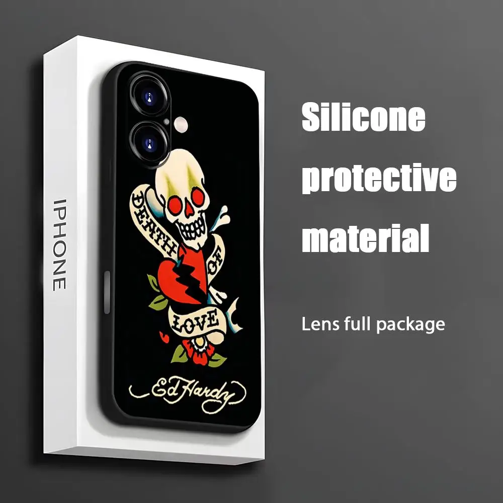 Trend Brand LOGO ED-Hardy Phone Case For iPhone 16 15 14 13 12 11 X XR ...