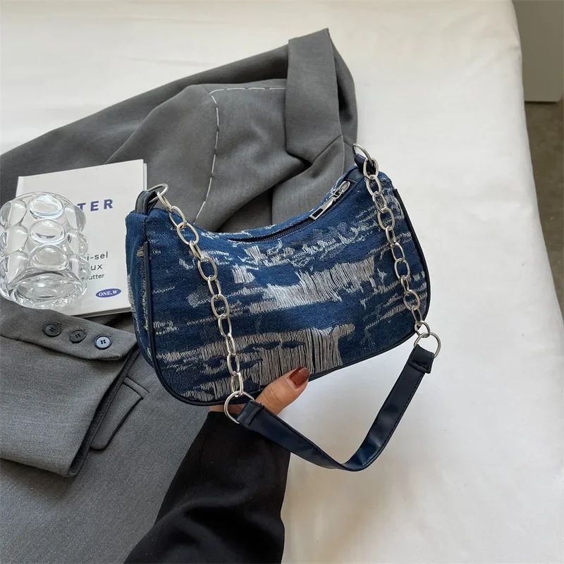 Fashion-Textured-Denim-Underarm-Bag-Women-New-Small-Shoulder-Bag-Retro ...