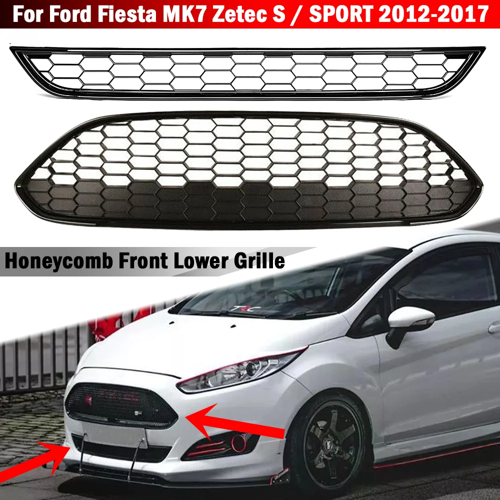 Car Front Bumper Honeycomb Mesh Centre Grill Glossy Black Upper Grill ...