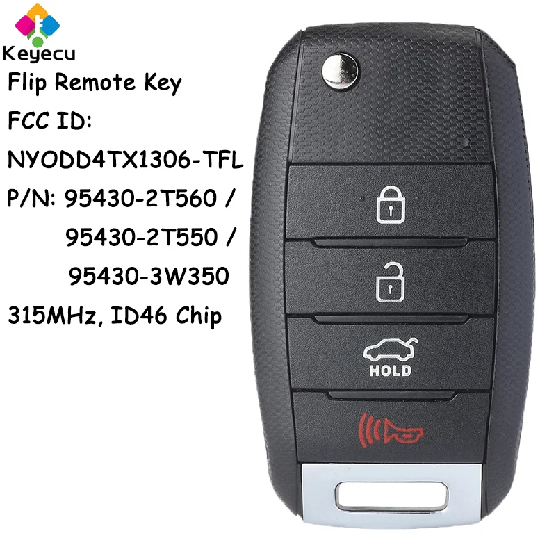 Keyecu Flip Remote Car Key With 4 Buttons 315mhz Id46 Chip For Kia ...