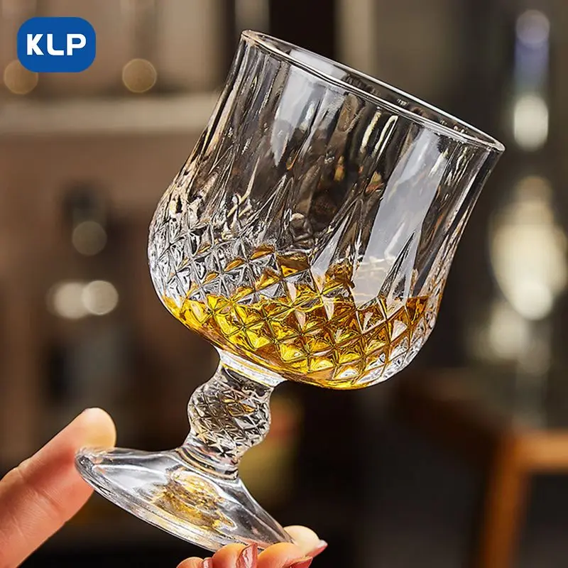 KLP Diamond Engraved Glass Tall Cocktail Glass Crystal Glass Brandy Glass Art Multi-Purpose Gift ...