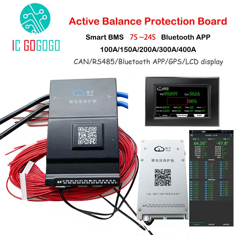 Jikong 1a 2a Active Balance Bms Battery Protection Board 7s ~ 24s 100a 300a Can Rs485 App ...