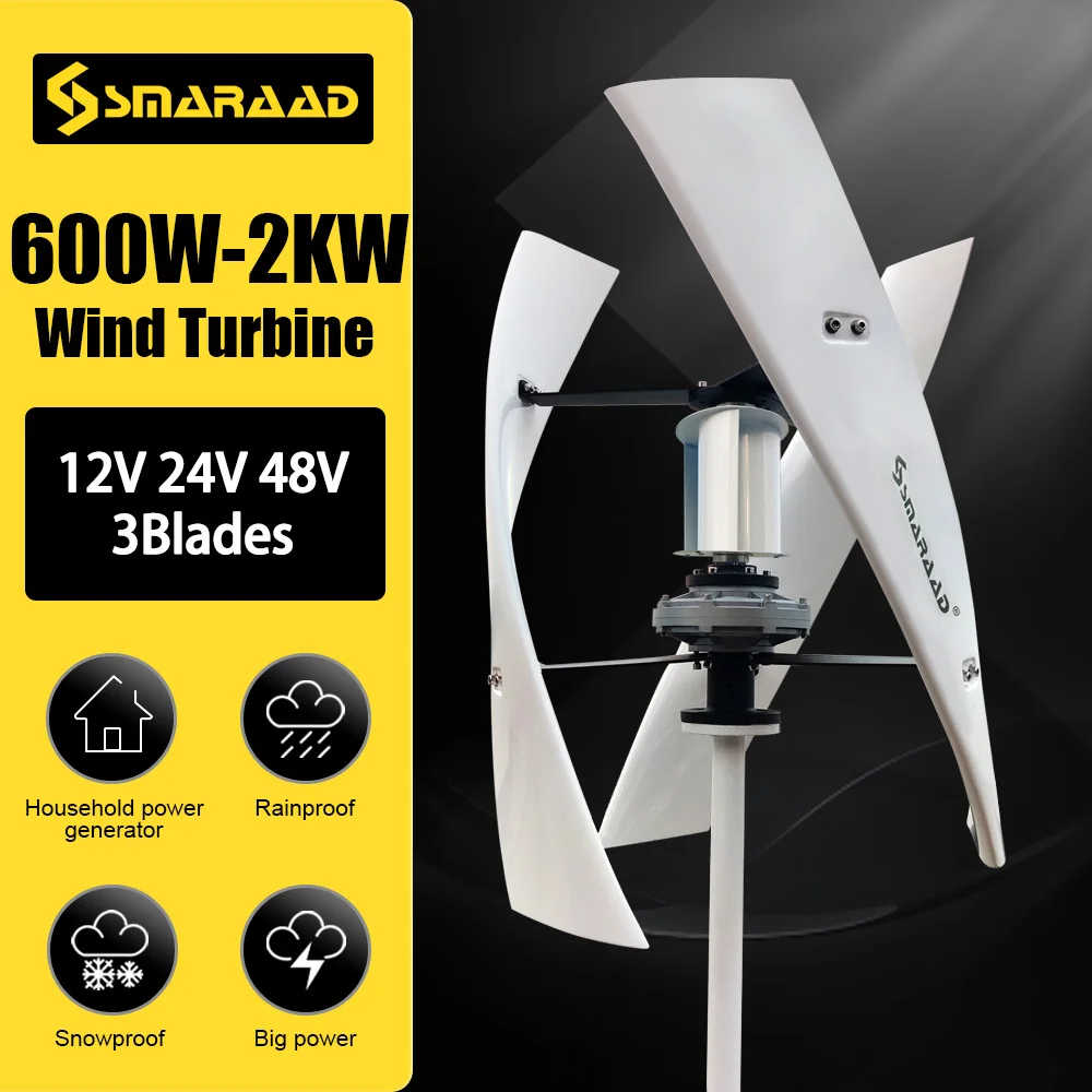 SMARAAD 2000W Wind Turbine Vertical Low Speed 12V 24V 48V Windmill Equipped With Hybrid MPPT ...