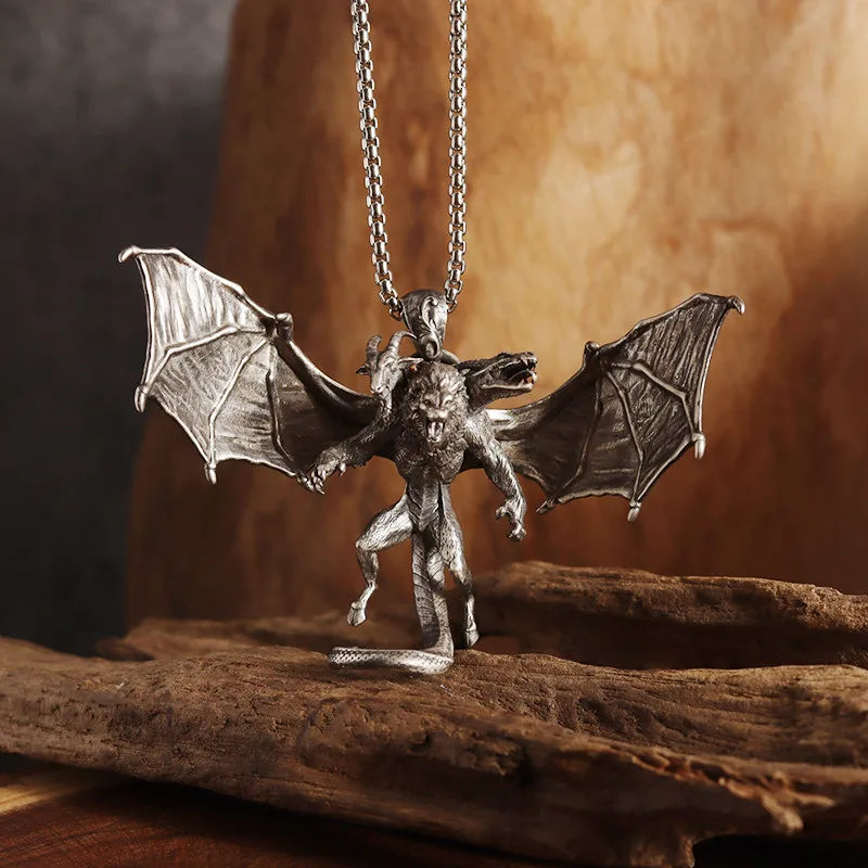 Three-Headed-Bat-Demon-Wings-Pendant-Sheep-Head-Snake-Head-Devil ...