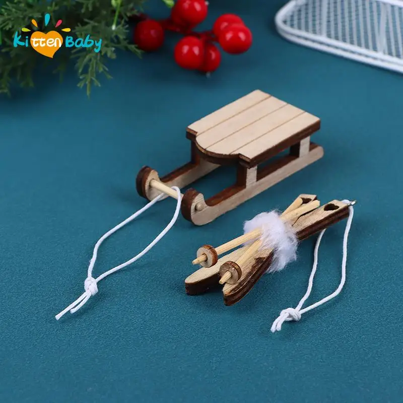 1PCS Dollhouse Miniature Wooden Sleigh Model Sled Ornament Christmas ...