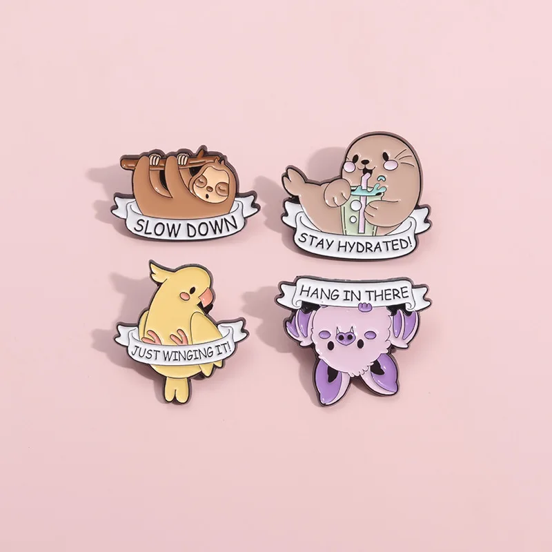 Cute-Sloth-Otter-Enamel-Pins-Cartoon-Animal-Parrot-Pig-Brooches-Funny ...