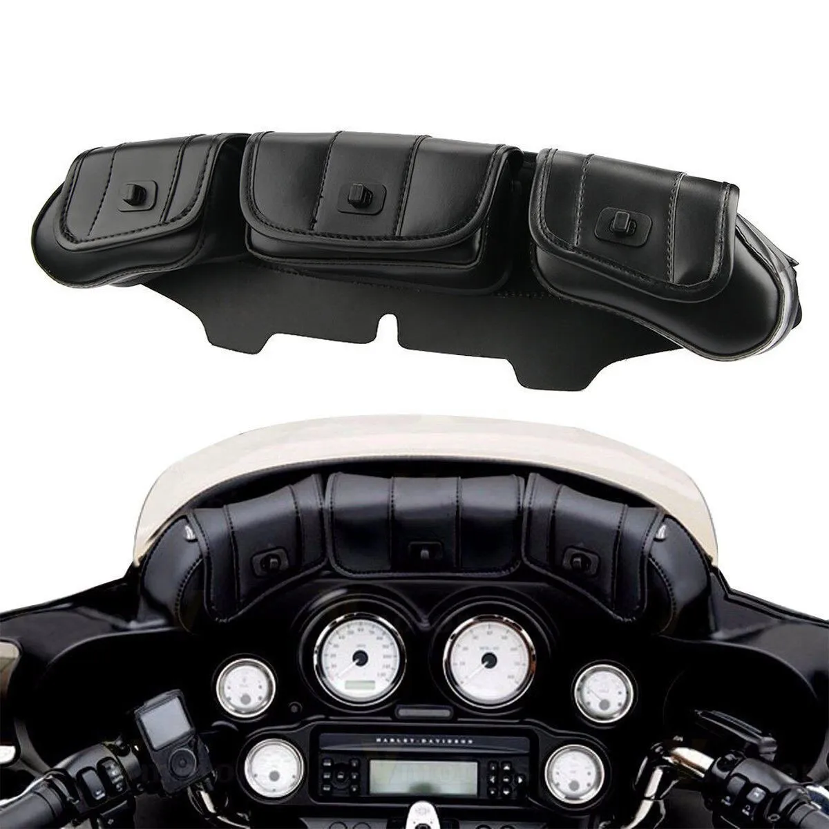 Black-Motorcycle-3-Pocket-Windshield-Batwing-Fairing-Pouch-Bag-For ...