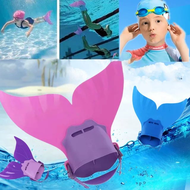 7-15 Years Boys Girls Swim Fins One Piece Children’s Mermaid Diving ...