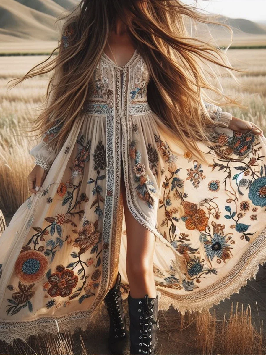 Bohemian-Style-Women-s-Long-Dress-Elegant-Lace-Patchwork-Fashionable ...