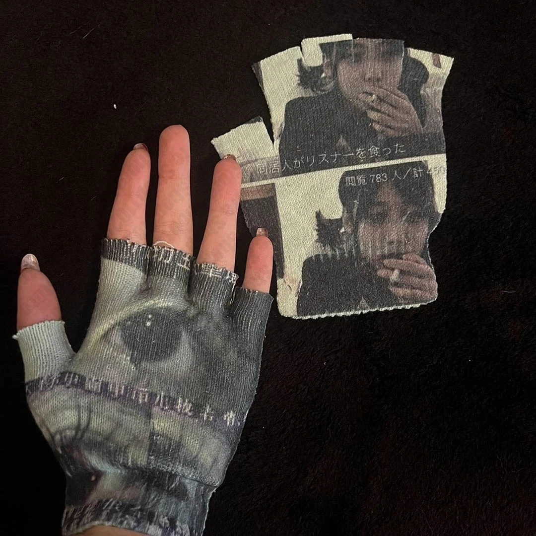 Guante Vintage estético Unisex esqueleto medio dedo guantes que brillan ...