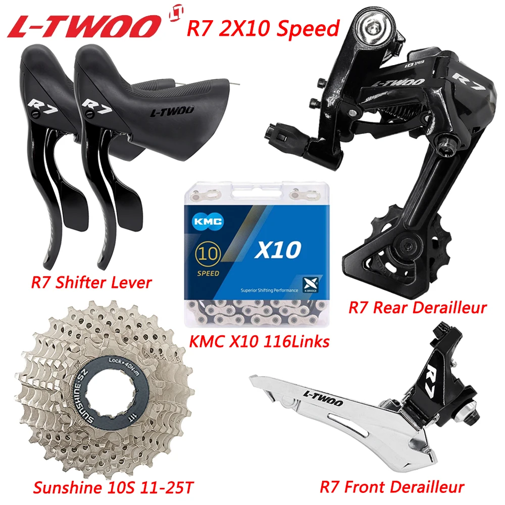 LTWOO R7 2x10S Road Bike Kits Shifter Rear Front Derailleur X10 Chain Cassette 11-25T/28T/32T ...