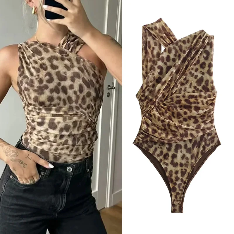 TRAF-Body-de-malla-con-estampado-de-leopardo-para-mujer-Body-sin-mangas ...