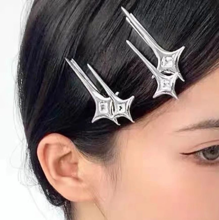 하라주쿠 스위트 쿨 스타 크로스 헤어 클립 여성용 헤어 액세서리 핫 걸스 한국 패션 Y2k 헤어 핀 절묘한 쥬얼리