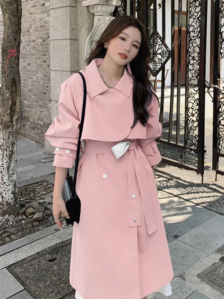 LANMREM-Patchwork-Causal-Trench-Coat-For-Women-Lapel-Covered-Button-Long-Sleeves-Straight-Belt ...
