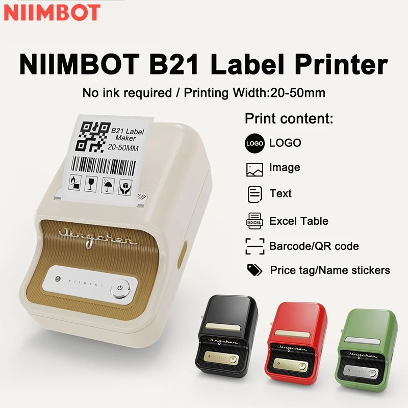 NIIMBOT B21 Label Printer Portable Wir-eless Bluetooth Thermal Label ...