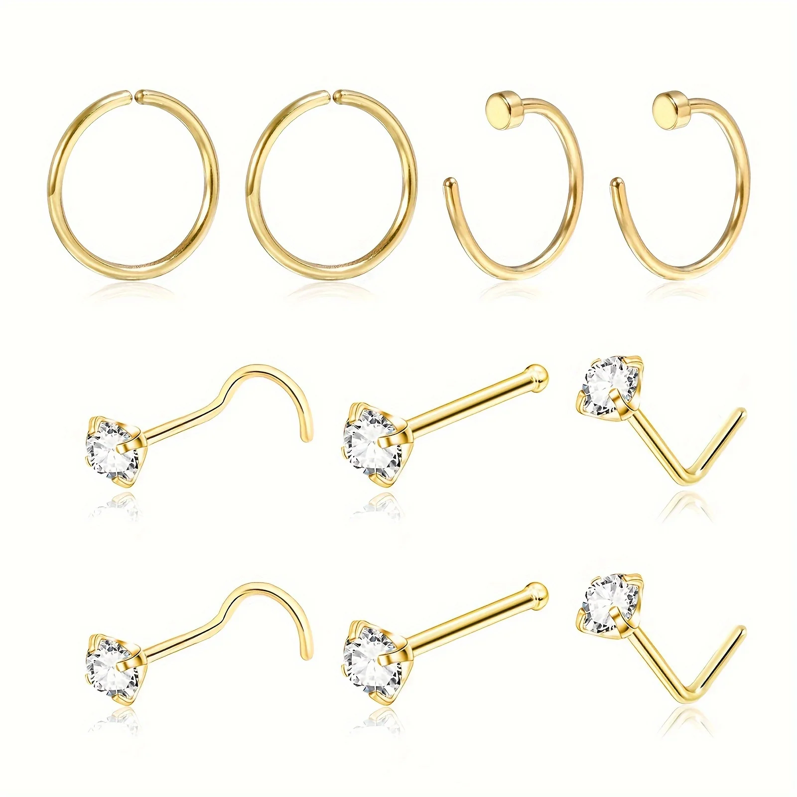 2-10PCS-20G-Nose-Rings-Nose-Studs-316L-Stainless-Steel-L-Shape ...