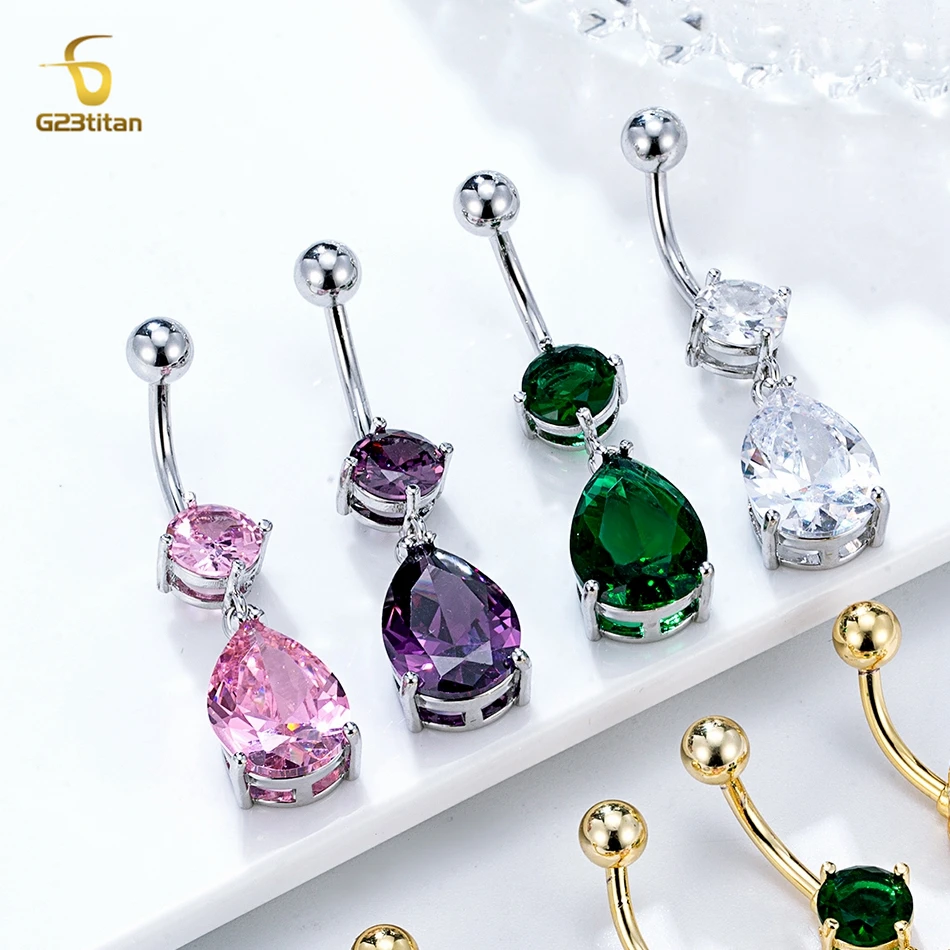 Big-Zircon-Water-Drop-Dangle-Silver-Color-Belly-Button-Rings-14G ...