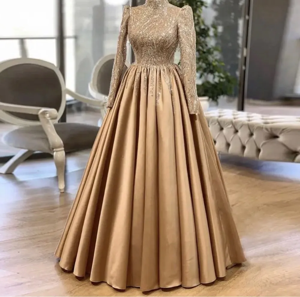 Women-Wear-High-Collar-Evening-Dresses-Handmade-Beaded-Sequins-Long ...