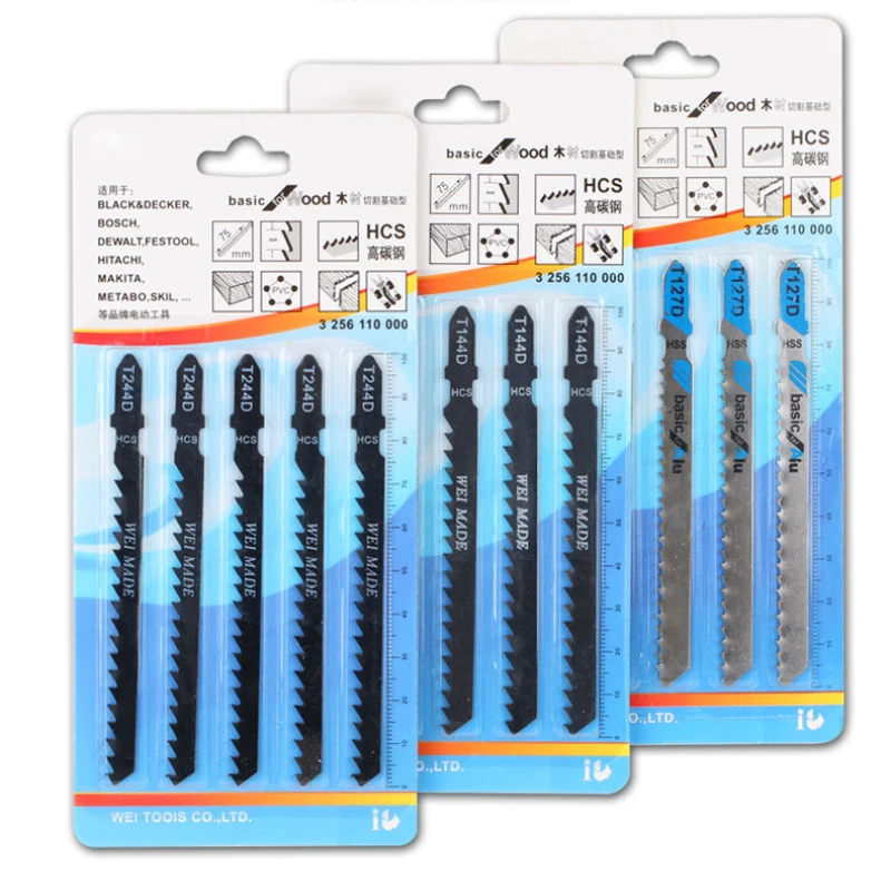 5Pcs/Set T244D T144D HCS T Shank Curved Jigsaw Blades For Wood Fast Cutting Tools Jig Saw Tool ...