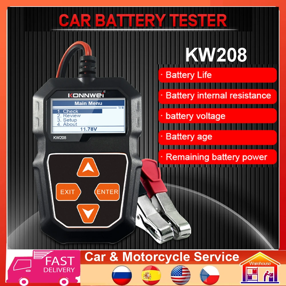 KONNWEI KW208 Car Battery Tester 12V 100 to 2000CCA Cranking Charging ...